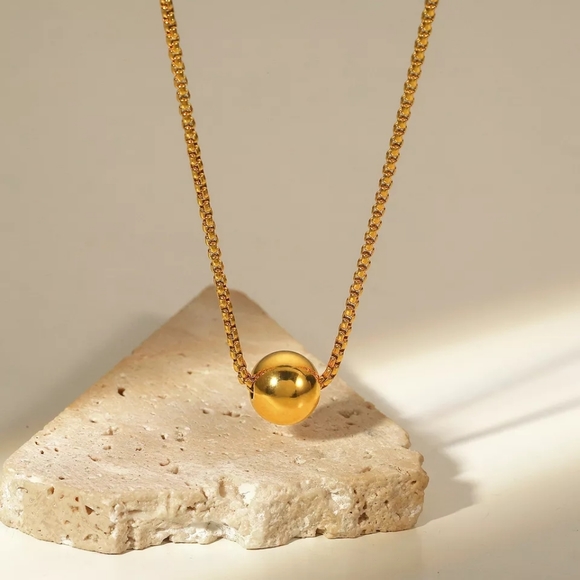 Jewelry | 18k Gold Ball Pendant Box Chain Pull Necklace | Poshmark